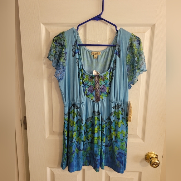ONE WORLD | Tops | One World Blue Lace Butterfly Blouse Top | Poshmark